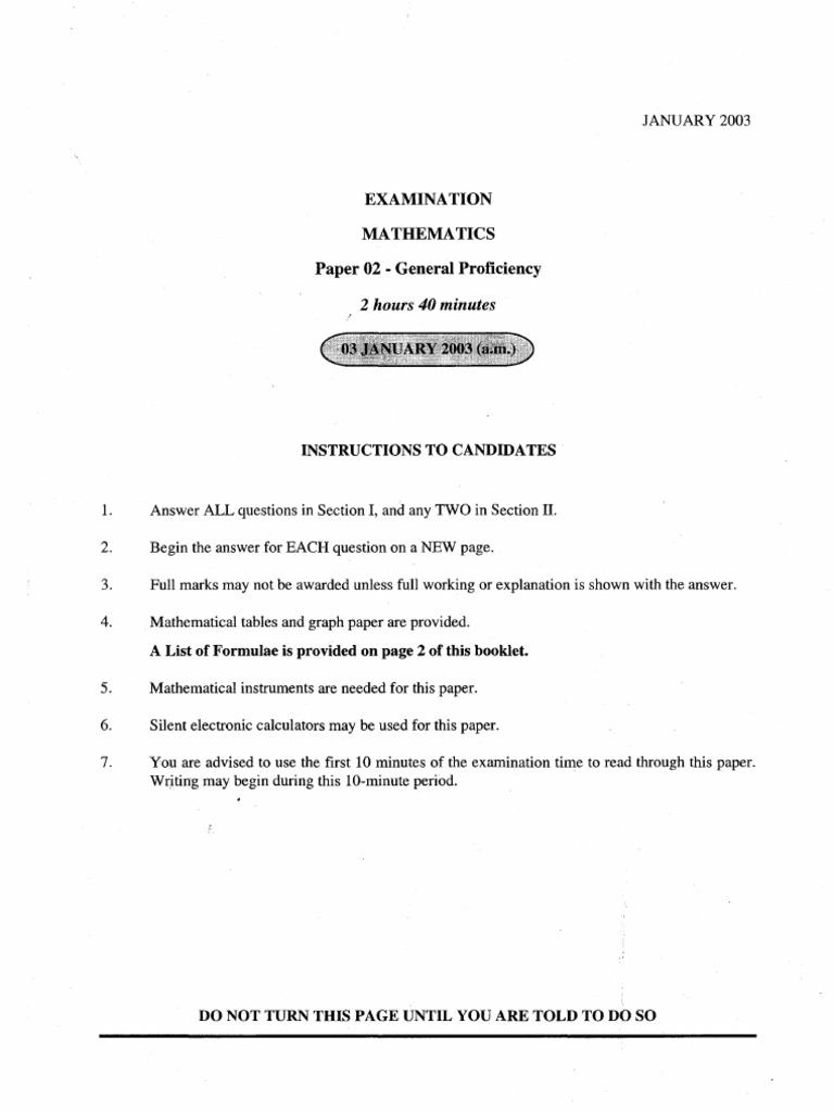 CXC Mathematics Paper 02 - Jan 2003 | PDF | Sine | Area