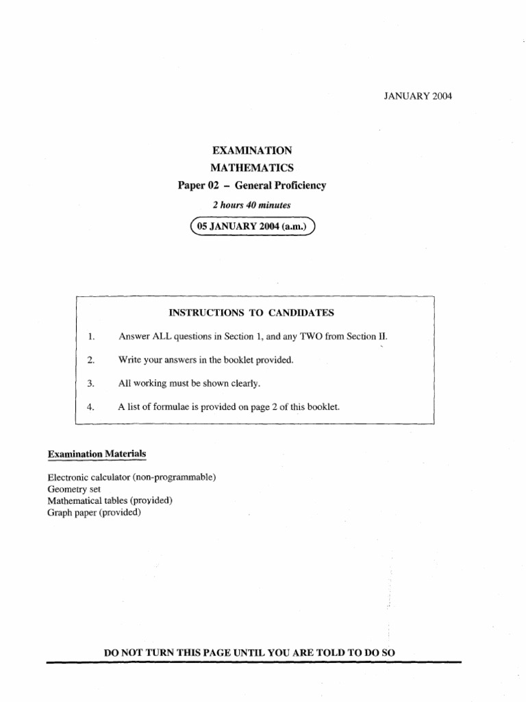 CXC Mathematics Paper 2 - Jan 2004 | PDF | Matrix (Mathematics) | Sine