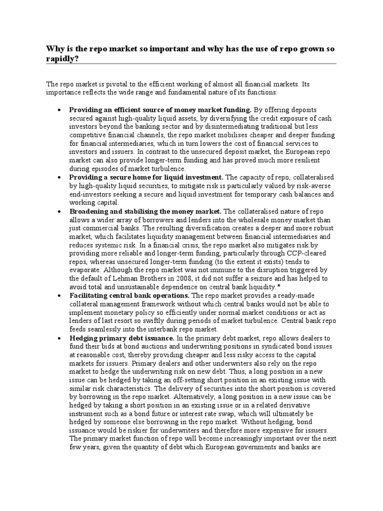 Role and Uses of Repo | Download Free PDF | Repurchase Agreement ...