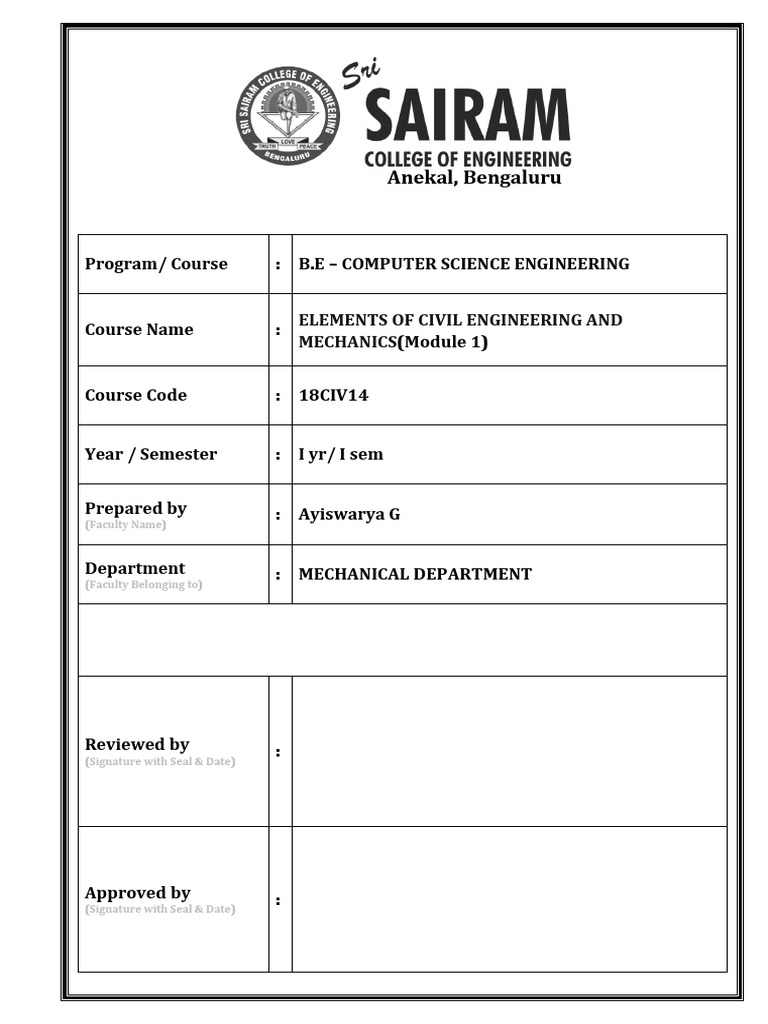 Module 1 Notes - 18CIV14 | PDF | Engineering | Science And Technology