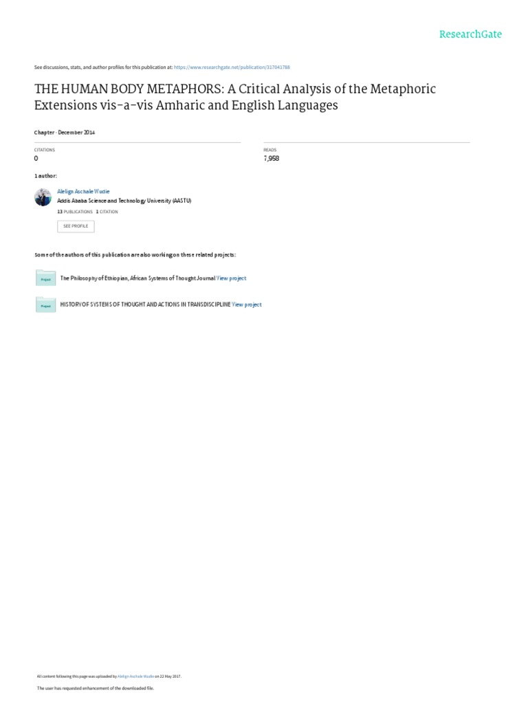 The Human Body Metaphors Series 1 by Alelign Aschale | PDF | Foot ...