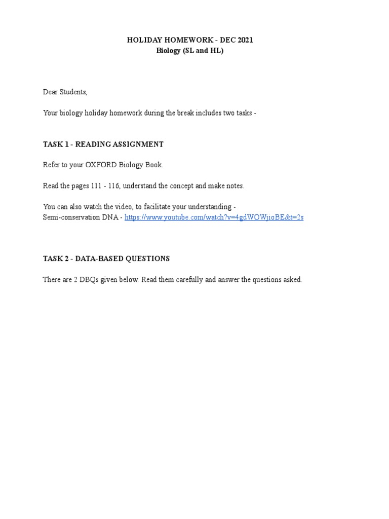 Biology Holiday Homework Tasks 2021 | PDF | Foreign Language Studies