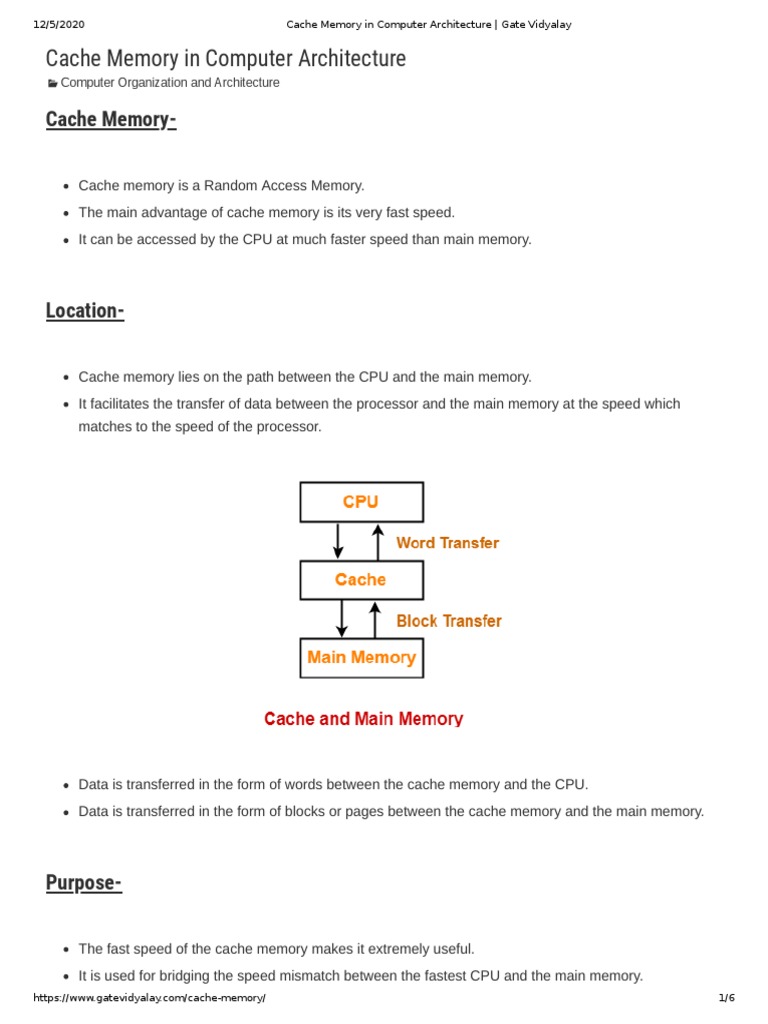 Cache Memory in Computer Architecture - Gate Vidyalay | PDF | Cpu Cache | Central Processing Unit