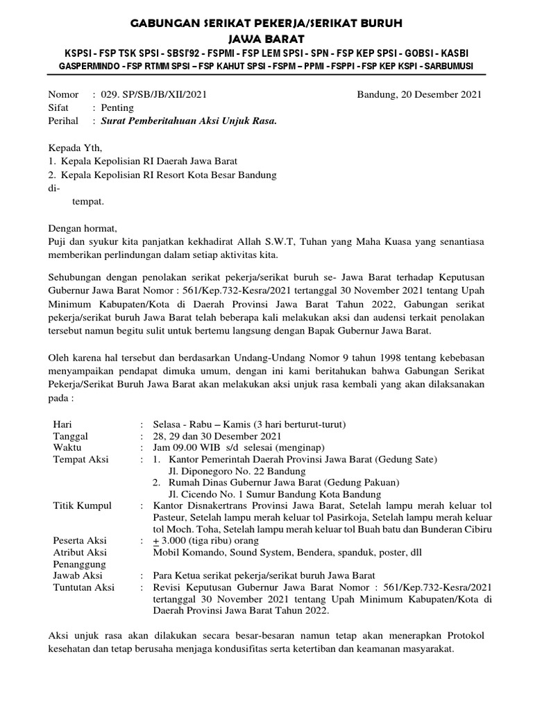 Surat Pemberitahuan Aksi | PDF