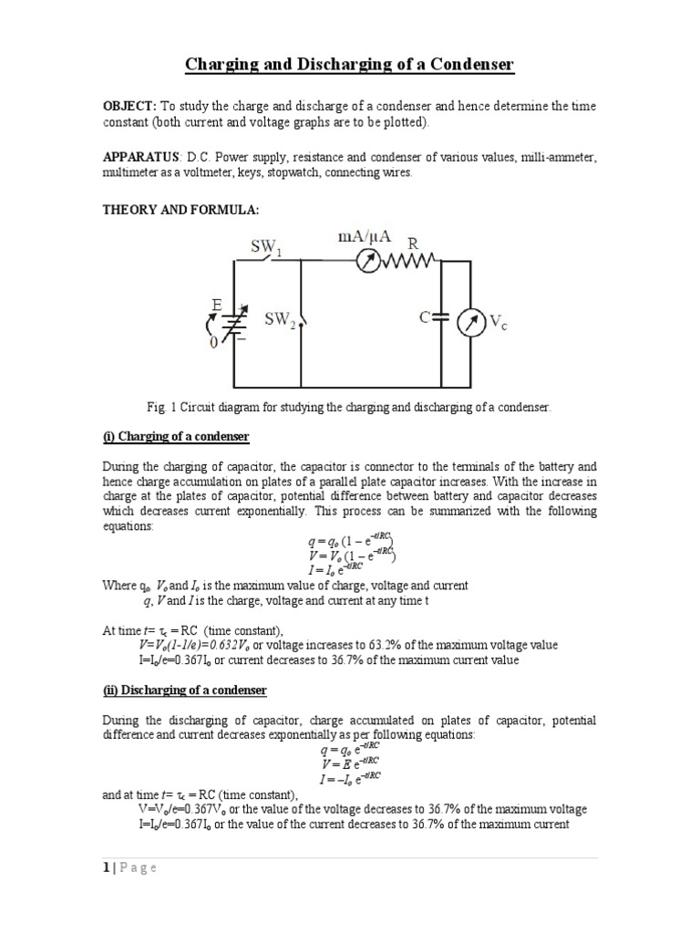 Charging and Discharging of A Condenser | PDF | Capacitor | Electrical ...