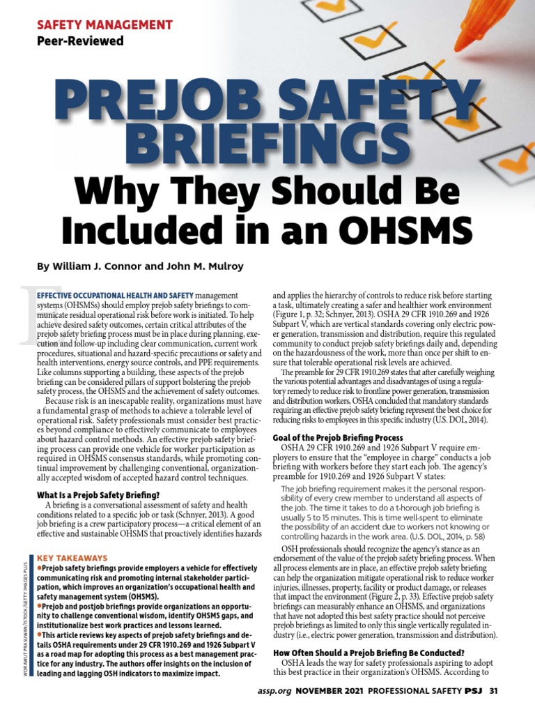 Prejob Safety Briefings | PDF | Occupational Safety And Health | Safety