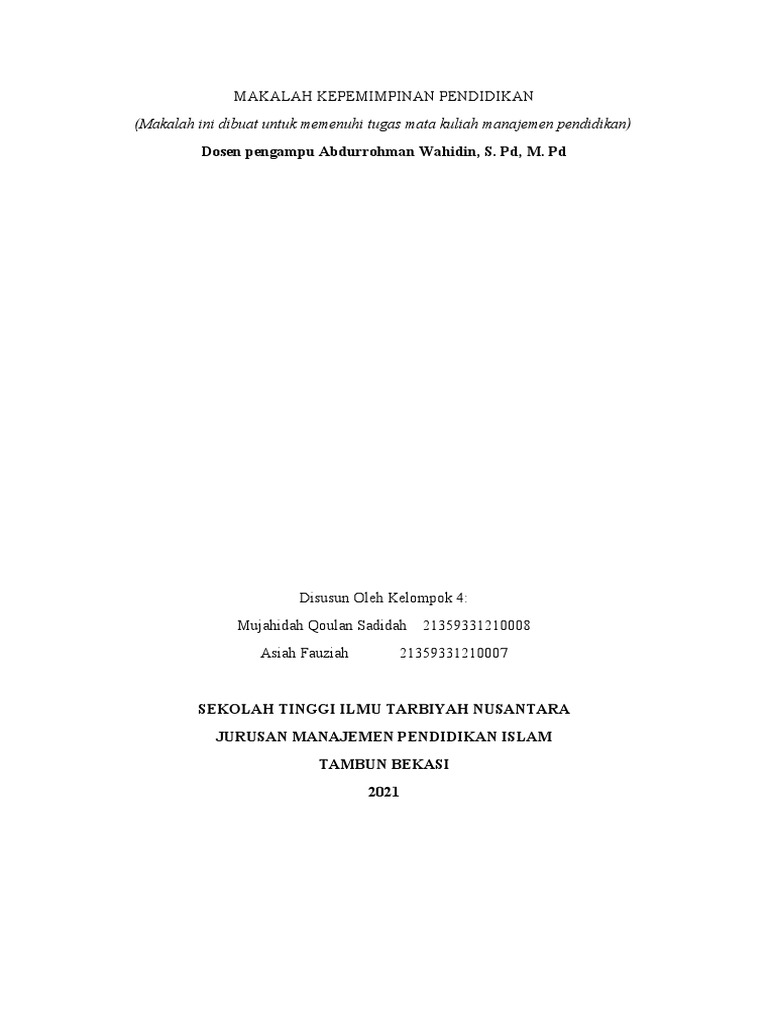 Makalah Kepemimpinan Pendidikan 2021 | PDF