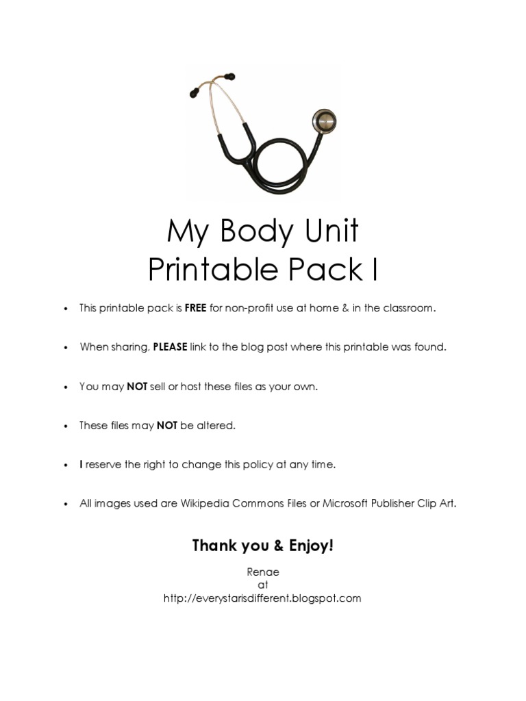 My Body Printable Pack 1 | PDF | Creative Commons License | Collective ...
