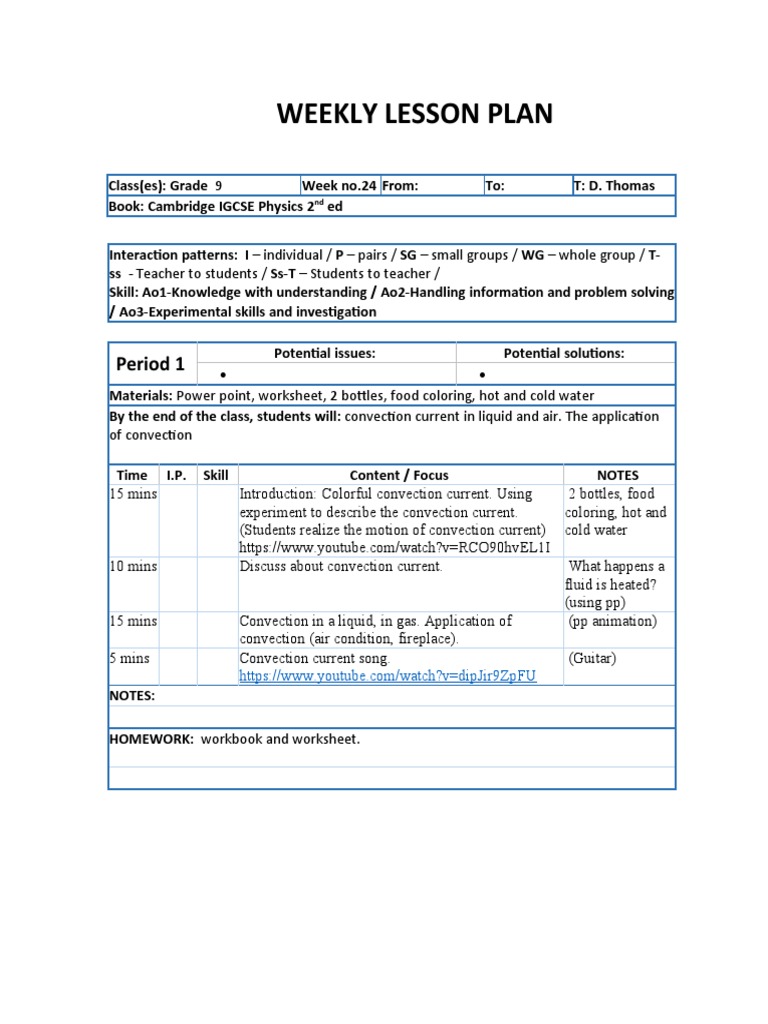 Weekly Lesson Plan: Period 1 | PDF
