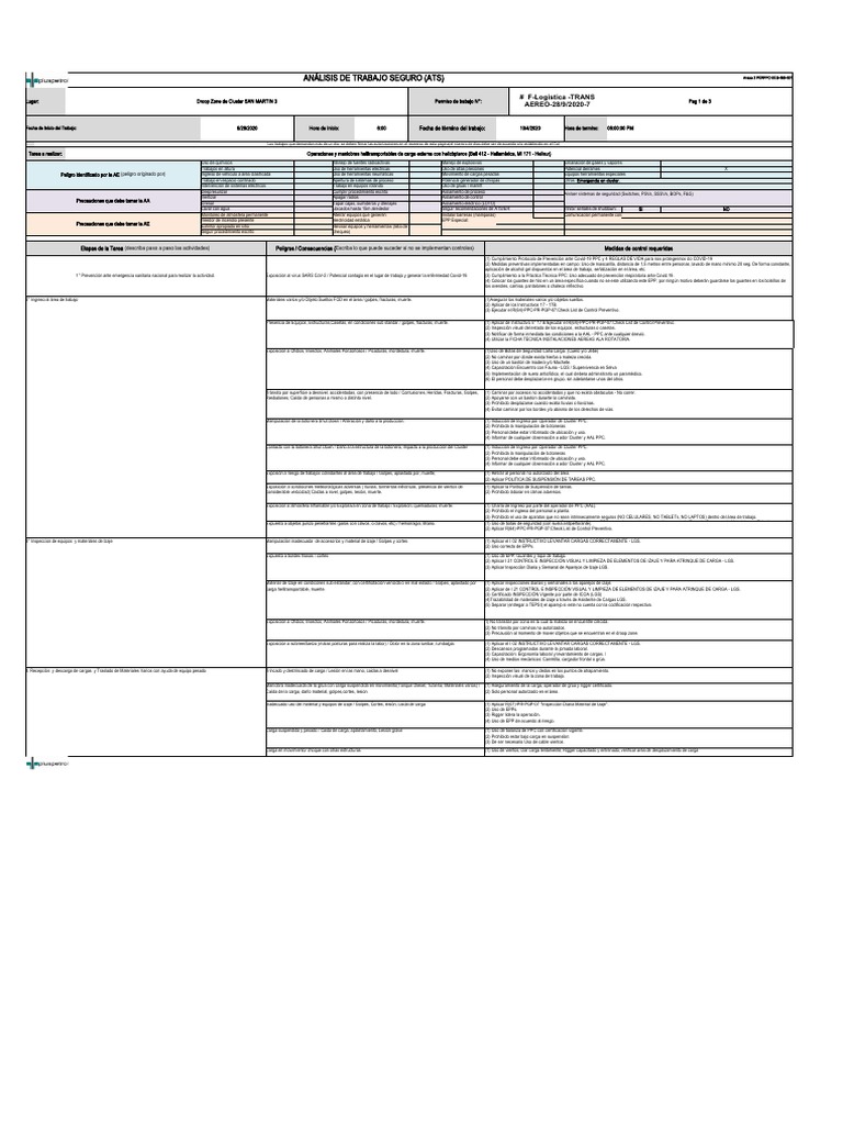 Anexo 2 - Analisis de Trabajo Seguro (ATS) | PDF | Factores humanos y ergonomía