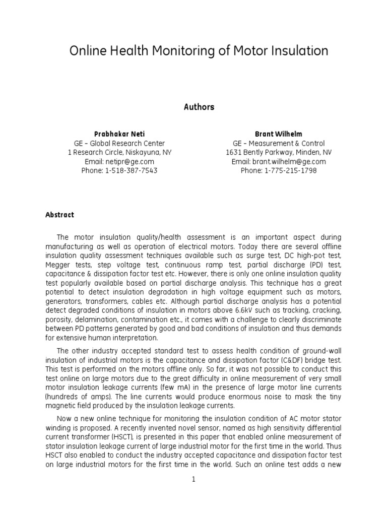 Motor Insulation Health Monitoring White Paper English | PDF | Electric ...