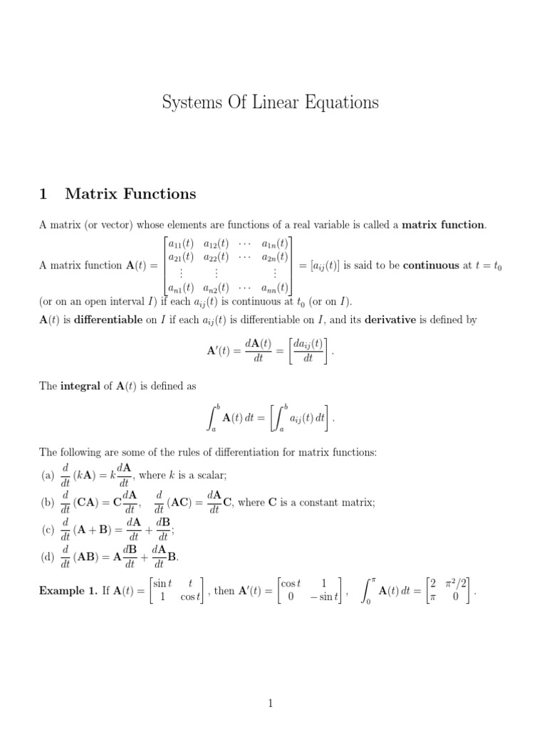 Systems Of Linear Equations 1 Matrix Functions Download Free Pdf Eigenvalues And 