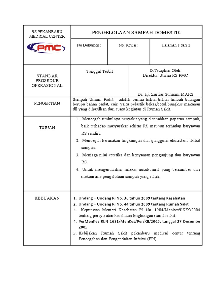 SPO PENGELOLAAN SAMPAH DOMESTIK - Oke | PDF