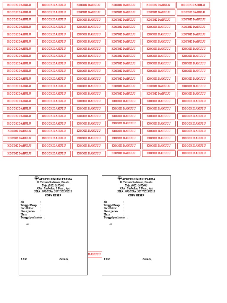 Contoh Etiket, Copy Resep, Dan Label Obat | PDF
