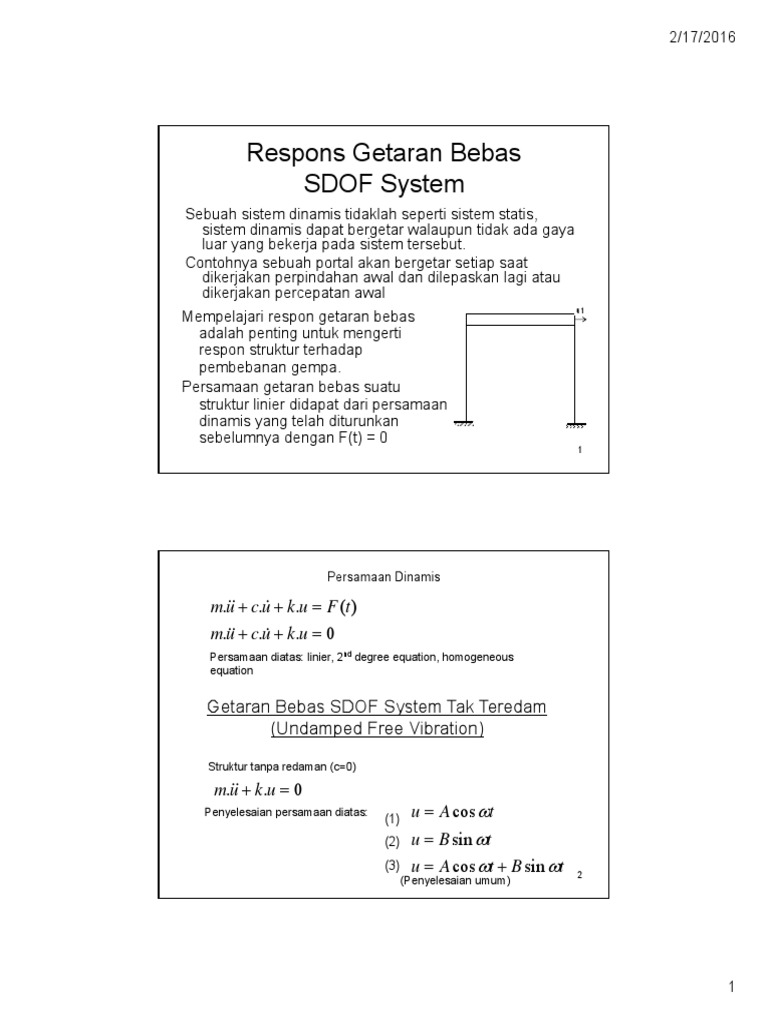 SDOF2 Respons Getaran Bebas (Compatibility Mode) | PDF
