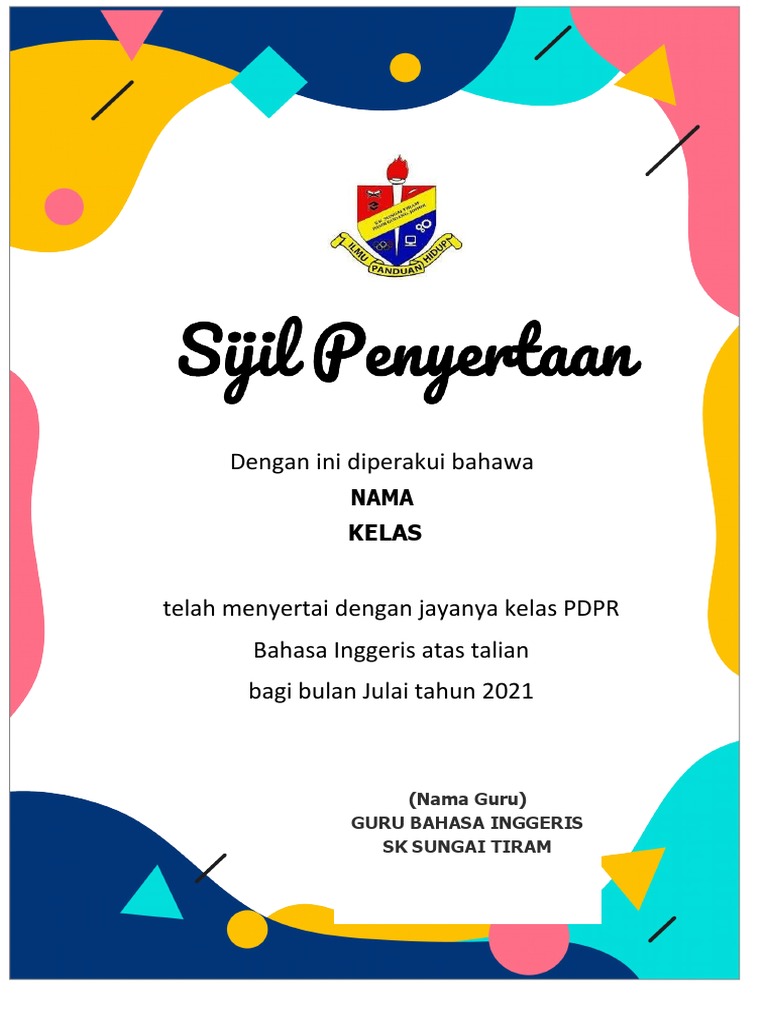 Template Sijil PDPR 1 | PDF