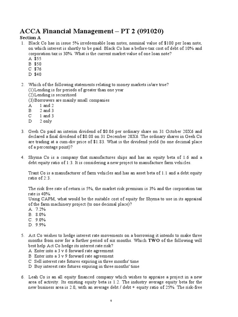 Acca FM PT 2 (091020) | PDF | Dividend | Cost Of Capital