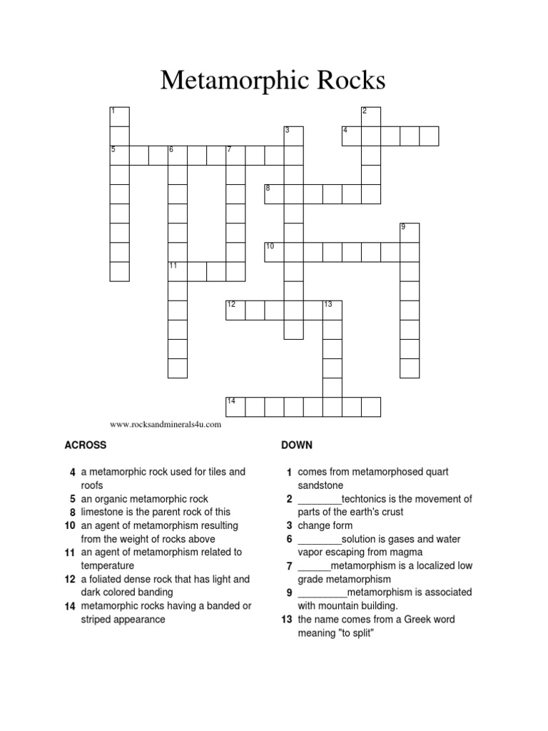 Metamorphic Rocks Crossword | PDF