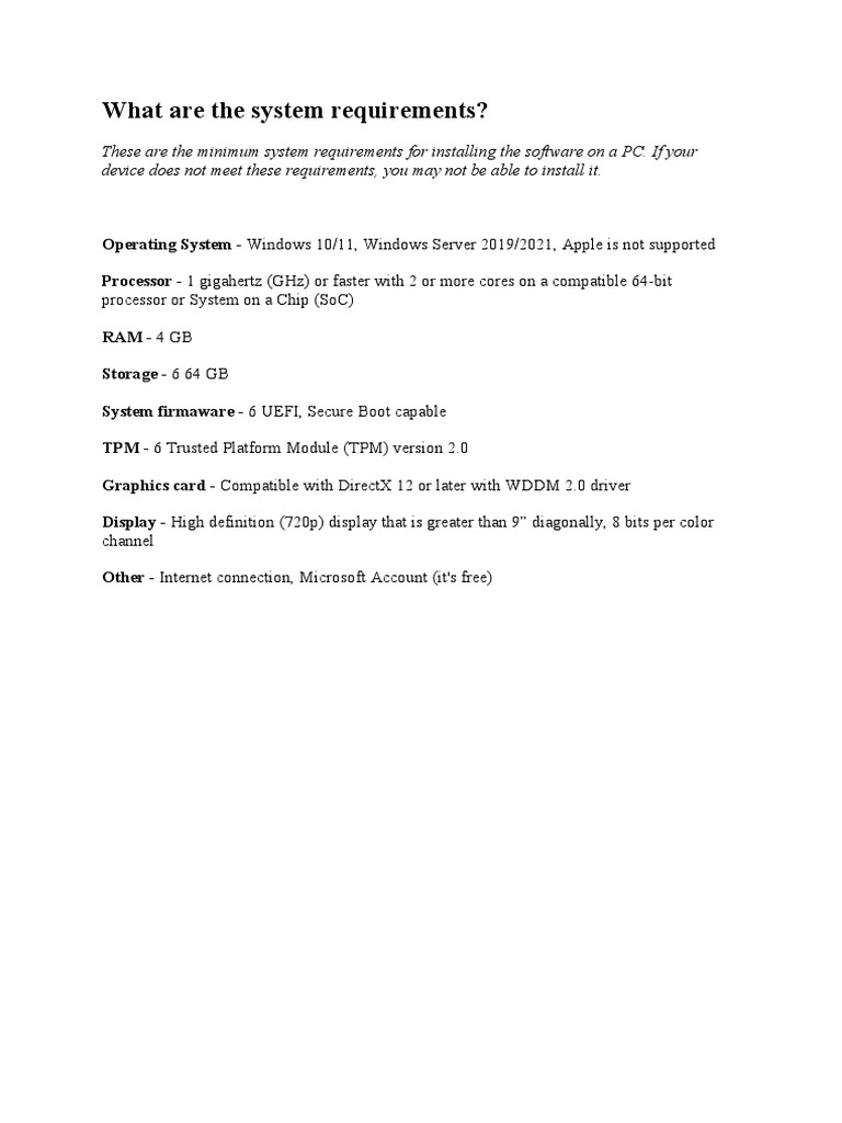 What Are The System Requirements | PDF | Windows 10 | Microsoft Windows