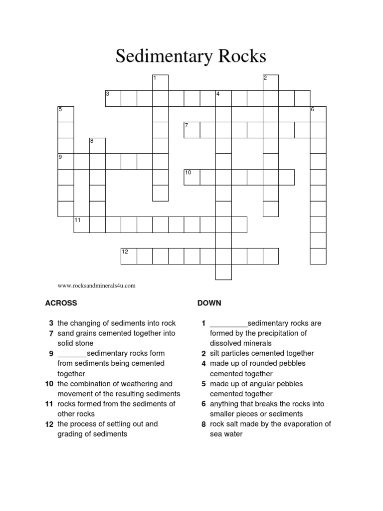 Sedimentary Rocks Crossword Puzzle | PDF