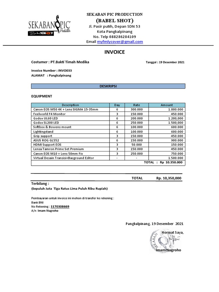 Invoice Sewa Alat | PDF