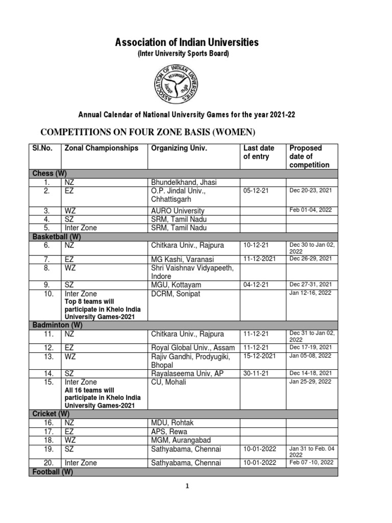 Sports Calendar 2021-22-1 | PDF | Sports | Athletic Sports