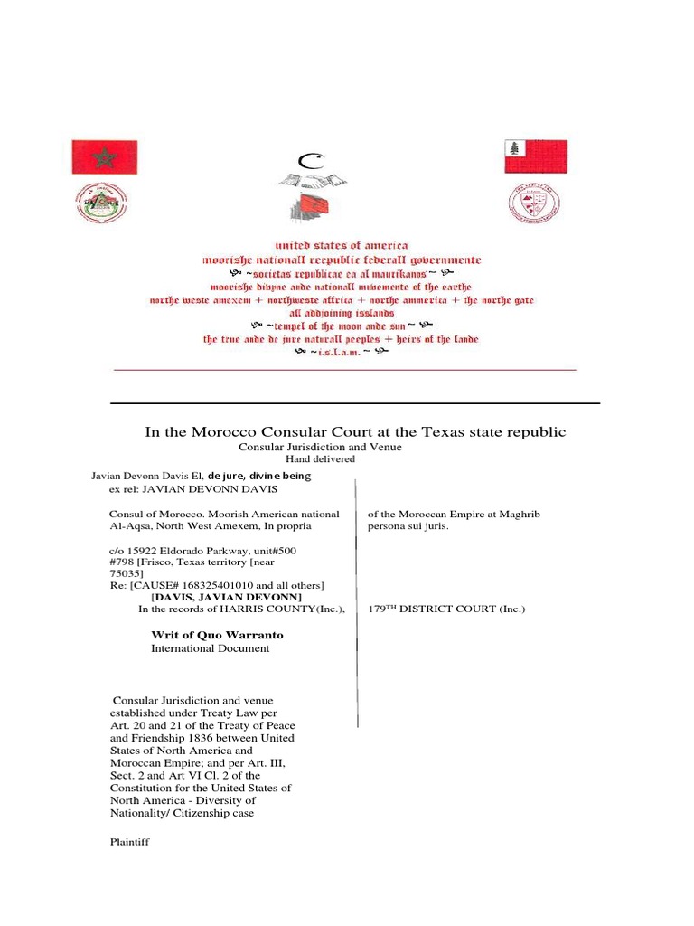 Writ of Error For Javian Devonn Davis El | PDF | Jurisdiction ...