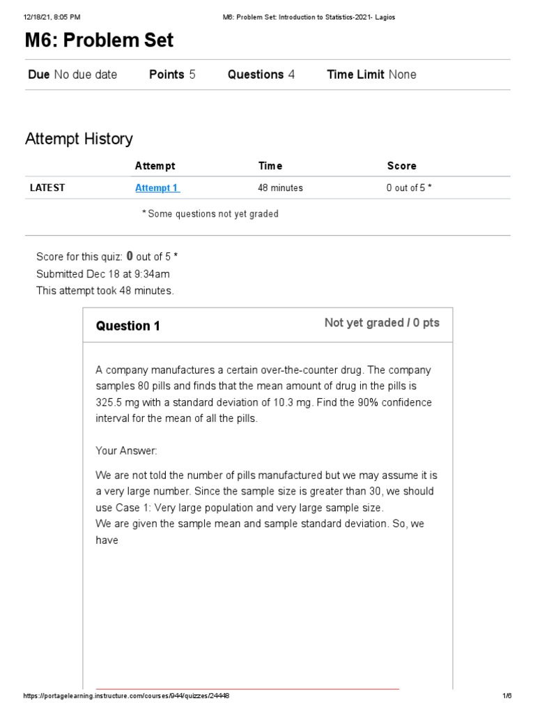 M6 - Problem Set - Introduction To Statistics-2021 - Lagios | PDF | Confidence Interval | Sample ...