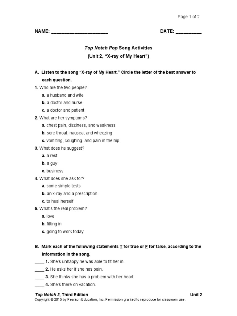 NAME: - DATE: - : Top Notch Pop | PDF | Diseases And Disorders ...