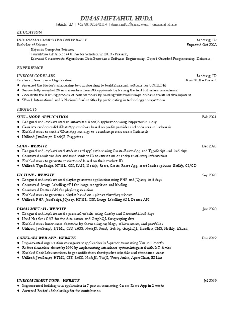 Dimas Miftahul Huda - CV | PDF | Java Script | Web Design
