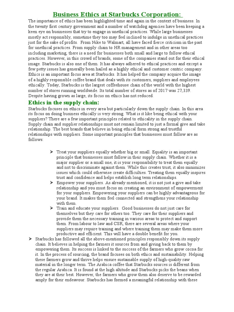 Business Ethics at Starbucks Corporation | PDF | Human Resource ...