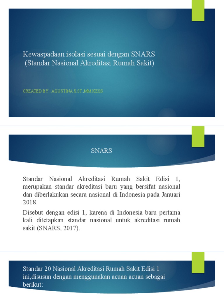 Kewaspadaan Isolasi Sesuai Dengan SNARS (Standar Nasional Akreditasi Rumah Sakit) | PDF