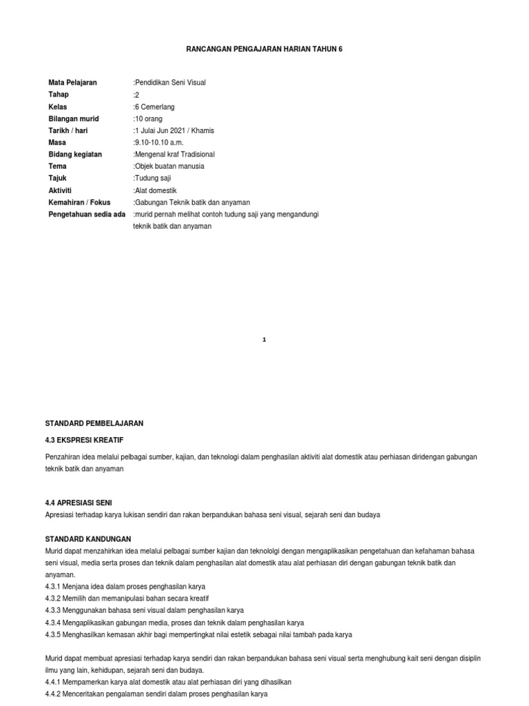 RPH Minggu 1 PSV | PDF