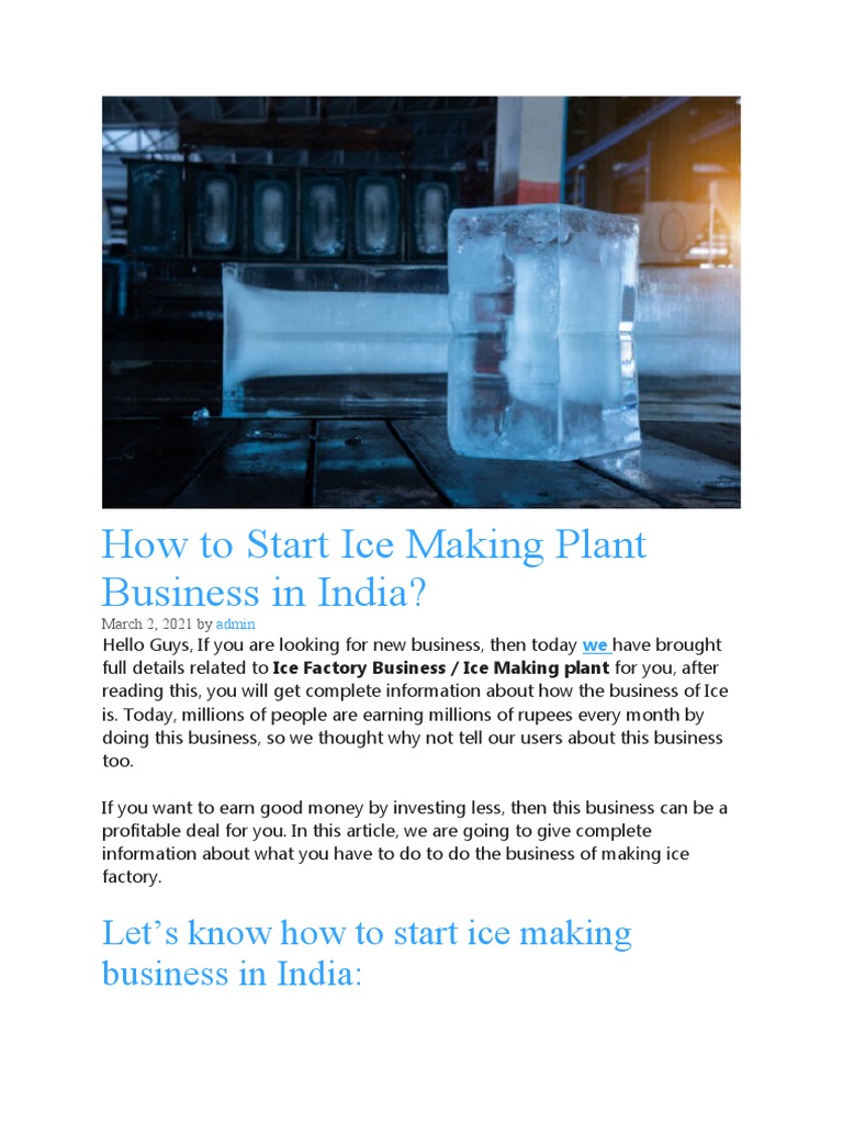 How To Start Ice Making Plant Business in India | PDF | Ice | Water