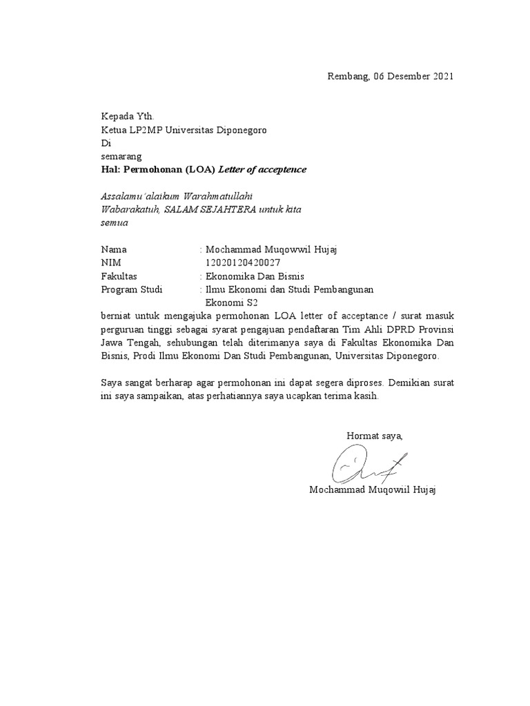 Surat Permohonan LOA New | PDF