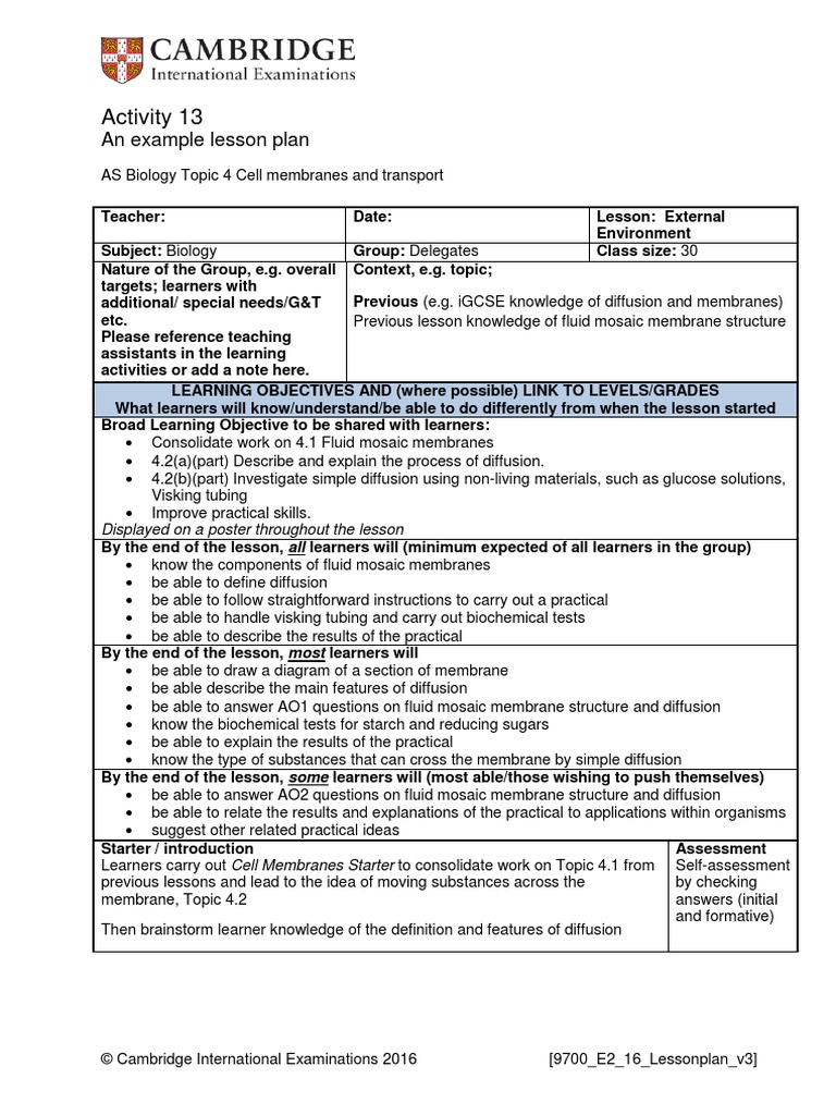 Activity 13: An Example Lesson Plan | PDF | Cell Membrane | Learning