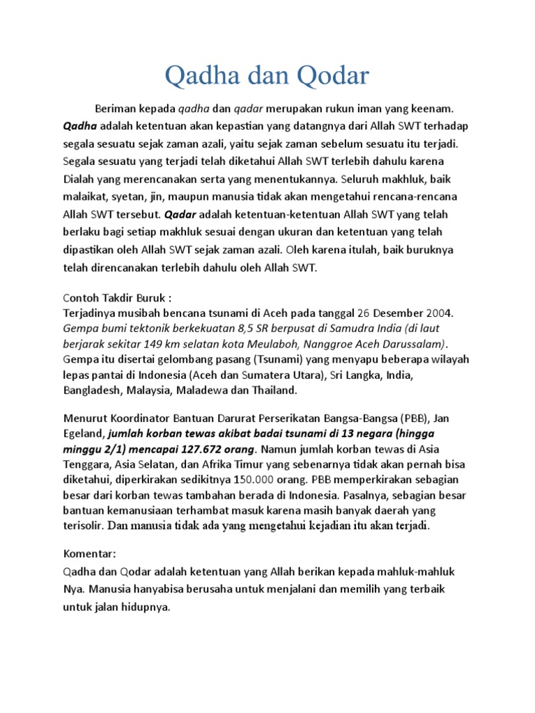 Memahami Qadha dan Qadar dalam Islam | PDF
