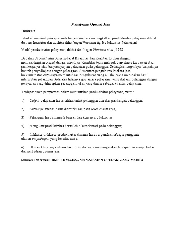 Manajemen Operasi Jasa Diskusi | PDF