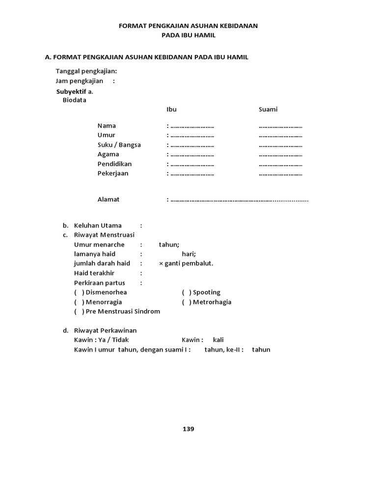 FORMAT Soap Kehamilan, Persalinan, Nifas, BBL, Neonatus, Balita, KB, Kespro | PDF