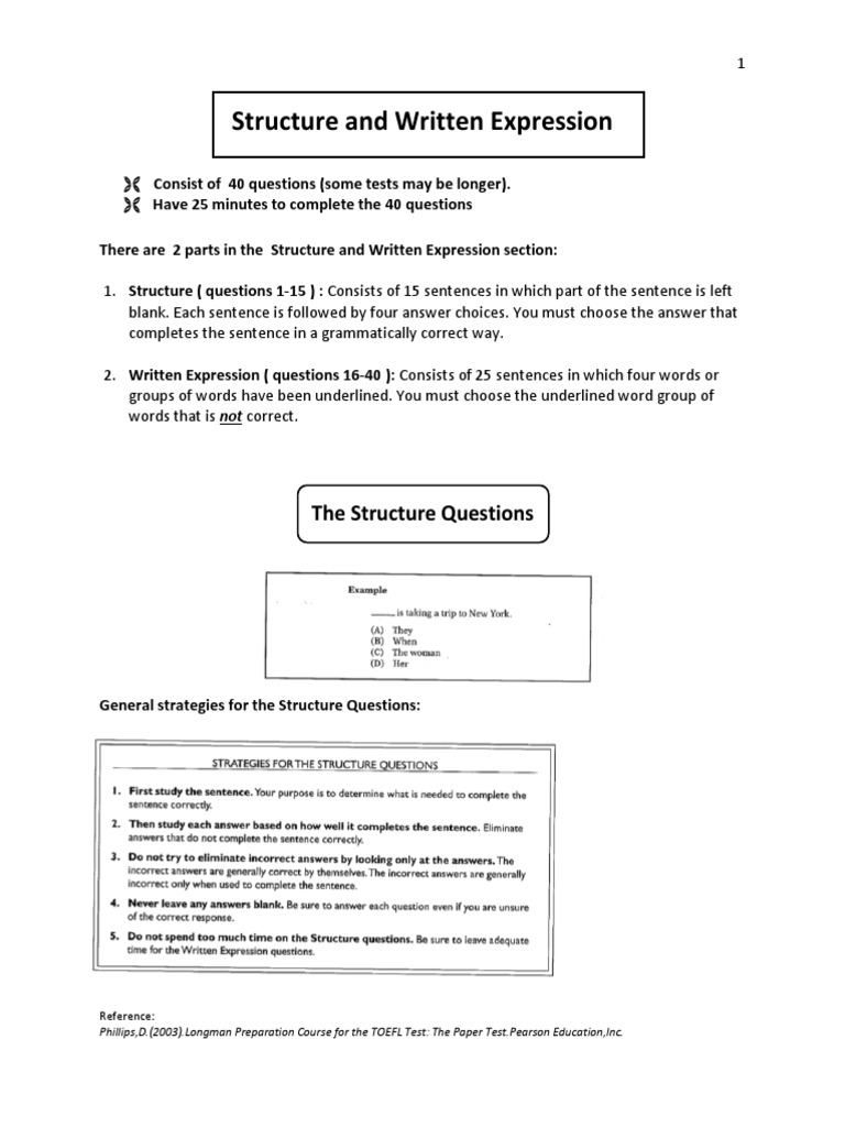 Structure and Written Expression (TOEFL IPT) | PDF | Sentence ...