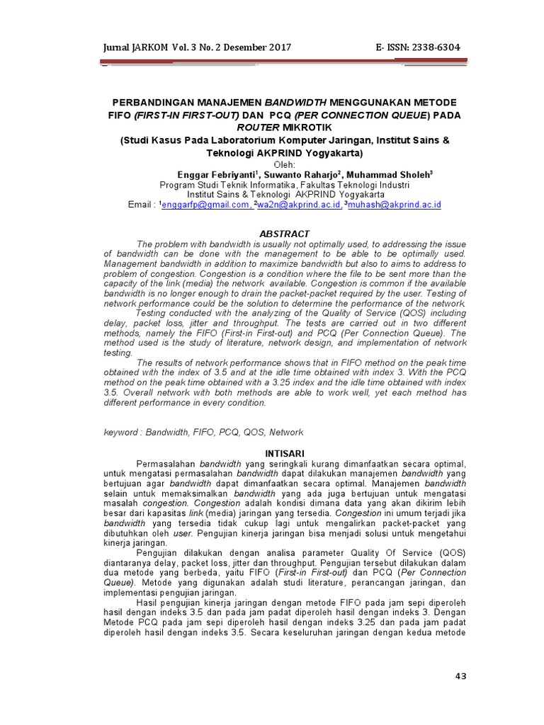 Analisis Manajemen Bandwidth Dengan Metode PCQ (Per Connection Queue ...