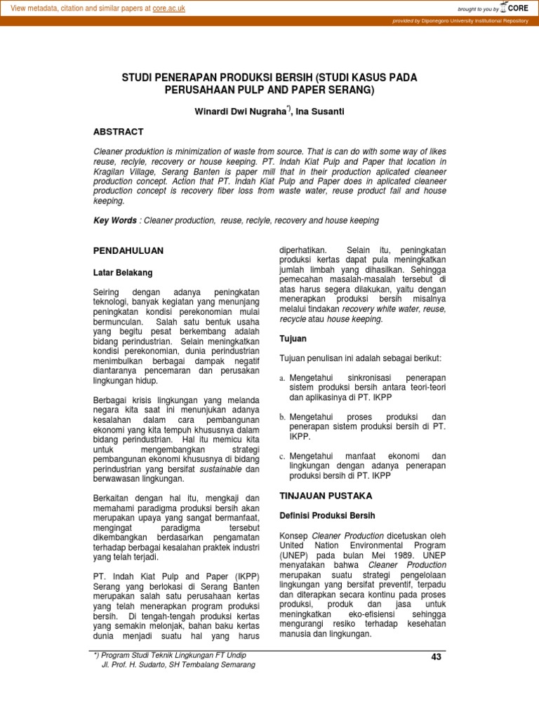 Penerapan Produksi Bersih di IKPP Serang | PDF | Seni | Teknologi ...