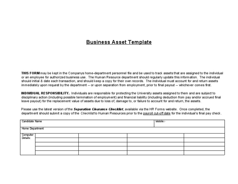 Business Asset Tracking Template | PDF