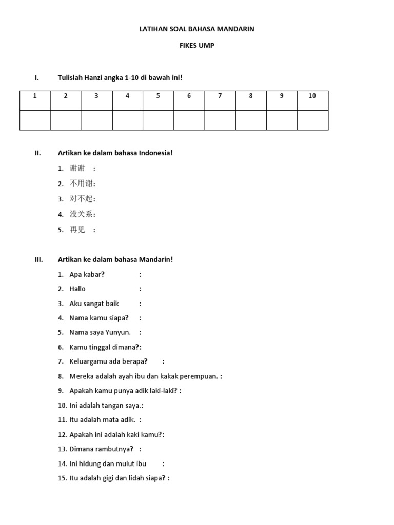 Latihan Soal Bahasa Mandarin Fikes Pdf