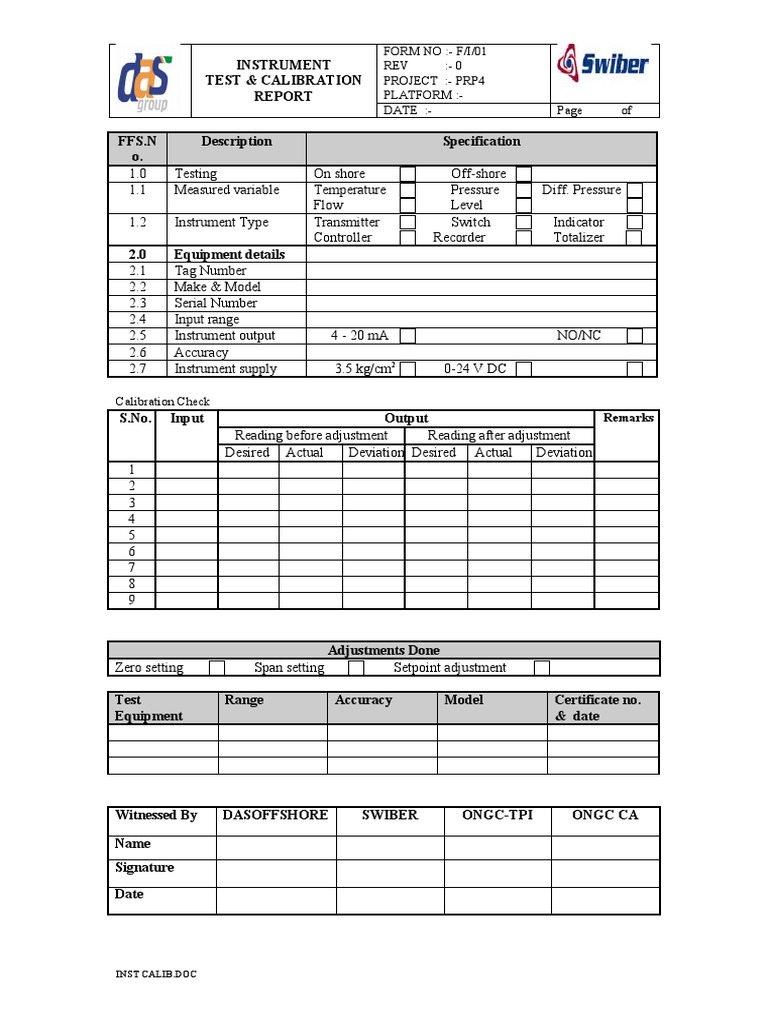 F-I-01 - Transmitter & Gauge Calibration Report | PDF