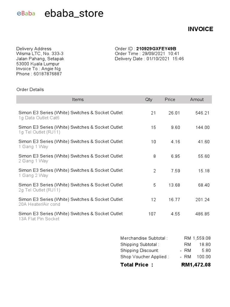 Invoice: 1g Data Outlet Cat6 1g Tel Outlet (RJ11) 1 Gang 1 Way | PDF ...