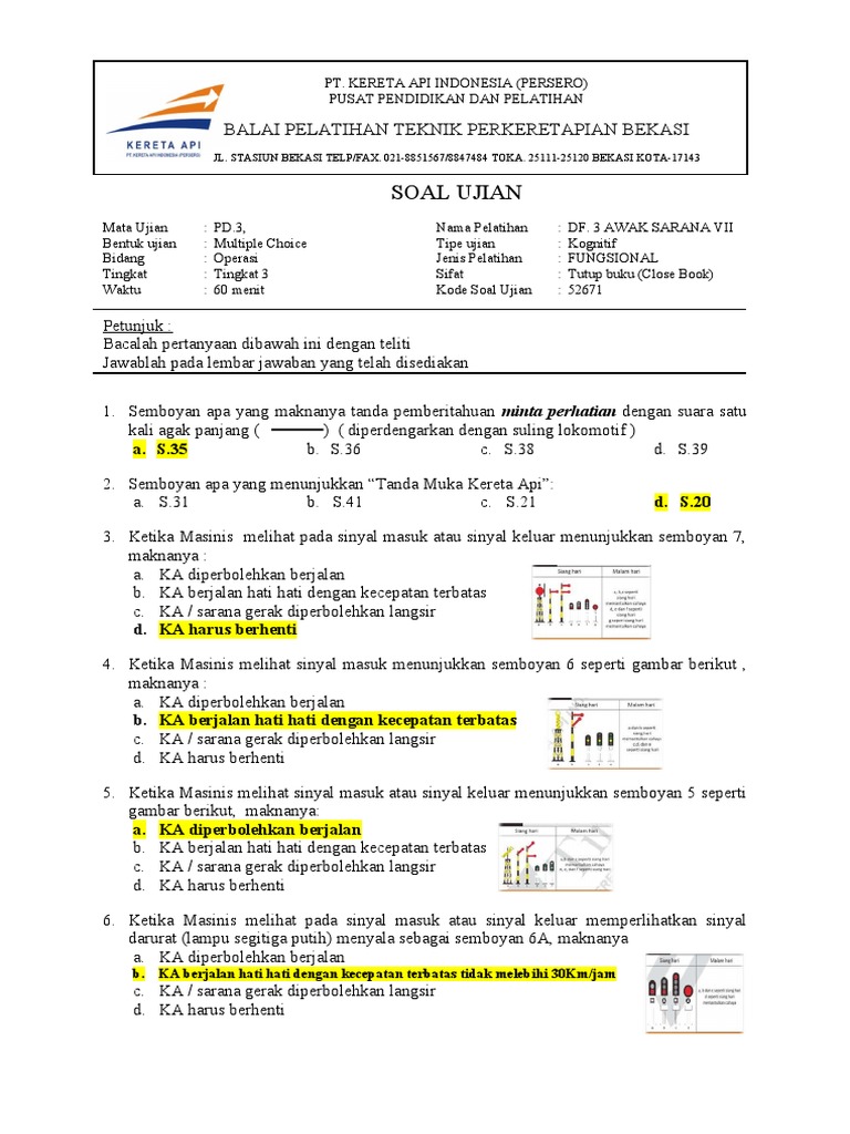 SOAL UJIAN PD.3 Awak Sarana KRL PT KCI (PDP.2) | PDF
