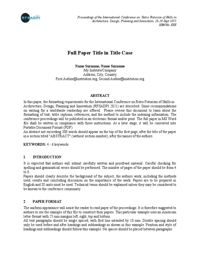 RFSADPI 2021 Formatting Guidelines | PDF | Citation | Text
