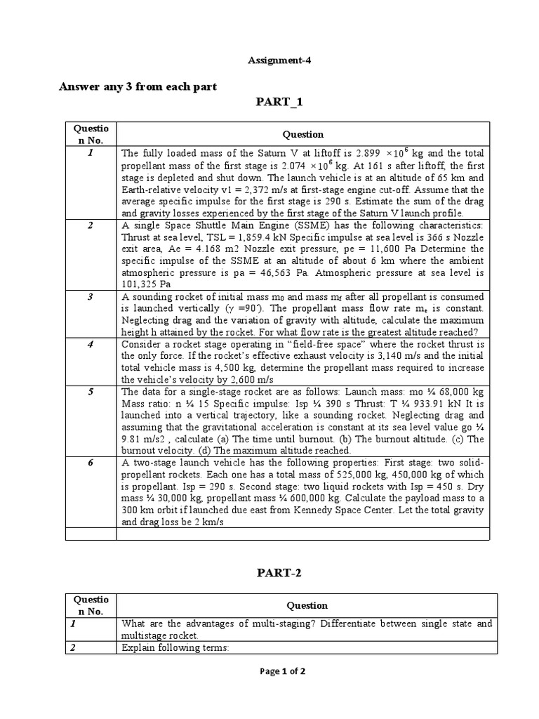 Answer Any 3 From Each Part PART - 1: Assignment-4 | PDF | Rocket ...