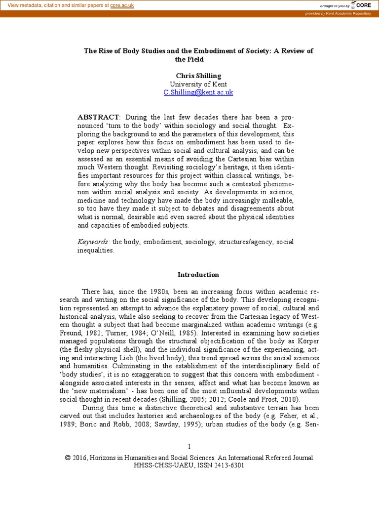 The Rise of Body Studies and The Embodiment of Society: A Review of The ...